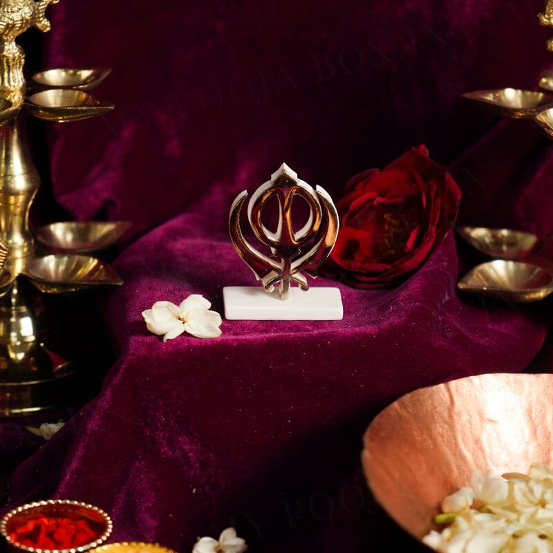 Buy Sikh Religious Khanda Sahib Gold Plated Marble Idol Online in India ...