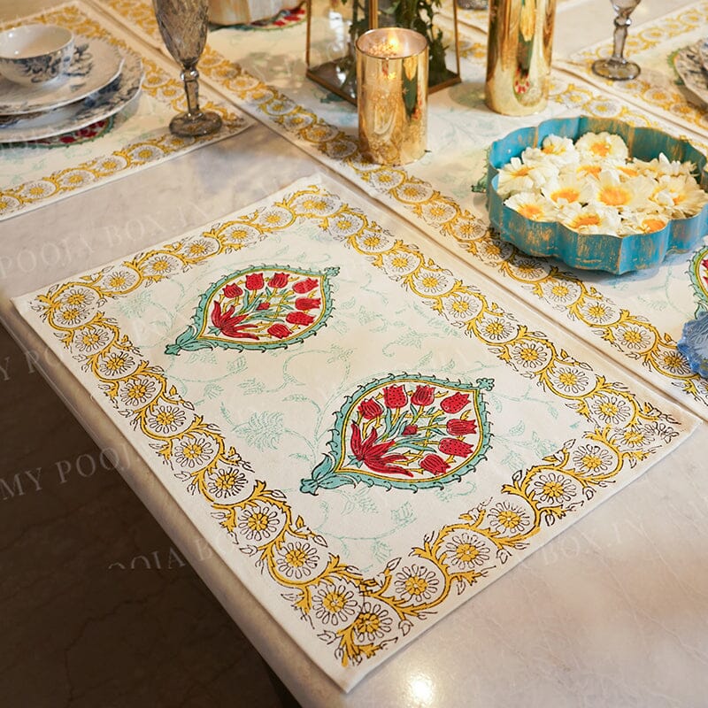 Buy Samara Roses Block Print Cotton Table Mat Set Of 6 Online in India ...