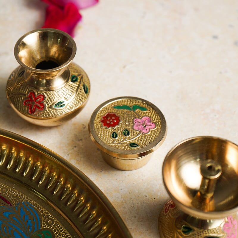 Buy Traditional Brass Pooja Thali Set Online in India - Mypoojabox.in