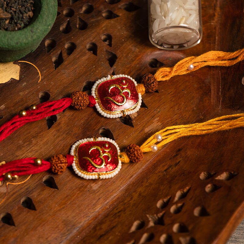 Buy Auspicious Om With Rudraksh Rakhi Online in India - Mypoojabox.in