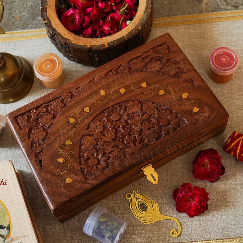 Buy Kastoora Wooden Pooja Box Online in India - Mypoojabox.in