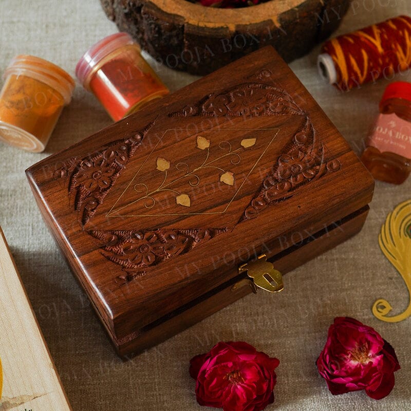 Buy Manohara Wooden Pooja Box Online in India - Mypoojabox.in