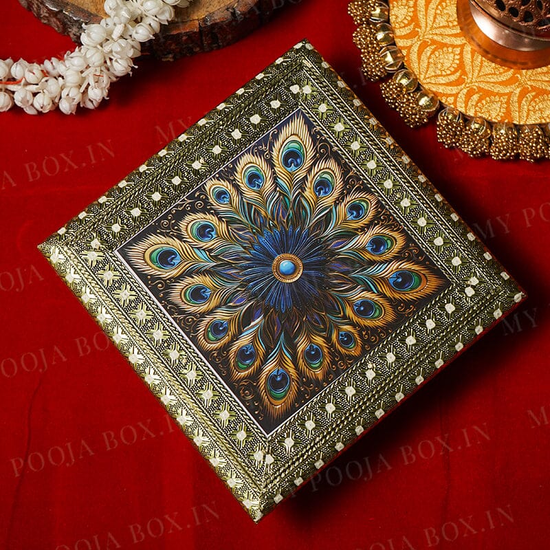 Buy Metal Morpankh Chowki for Pooja Online in India - Mypoojabox.in