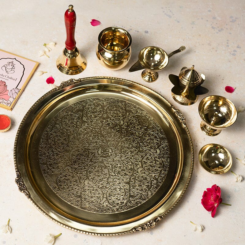 Buy Traditional Brass Pooja Thali Set - Online in India - My Pooja Box