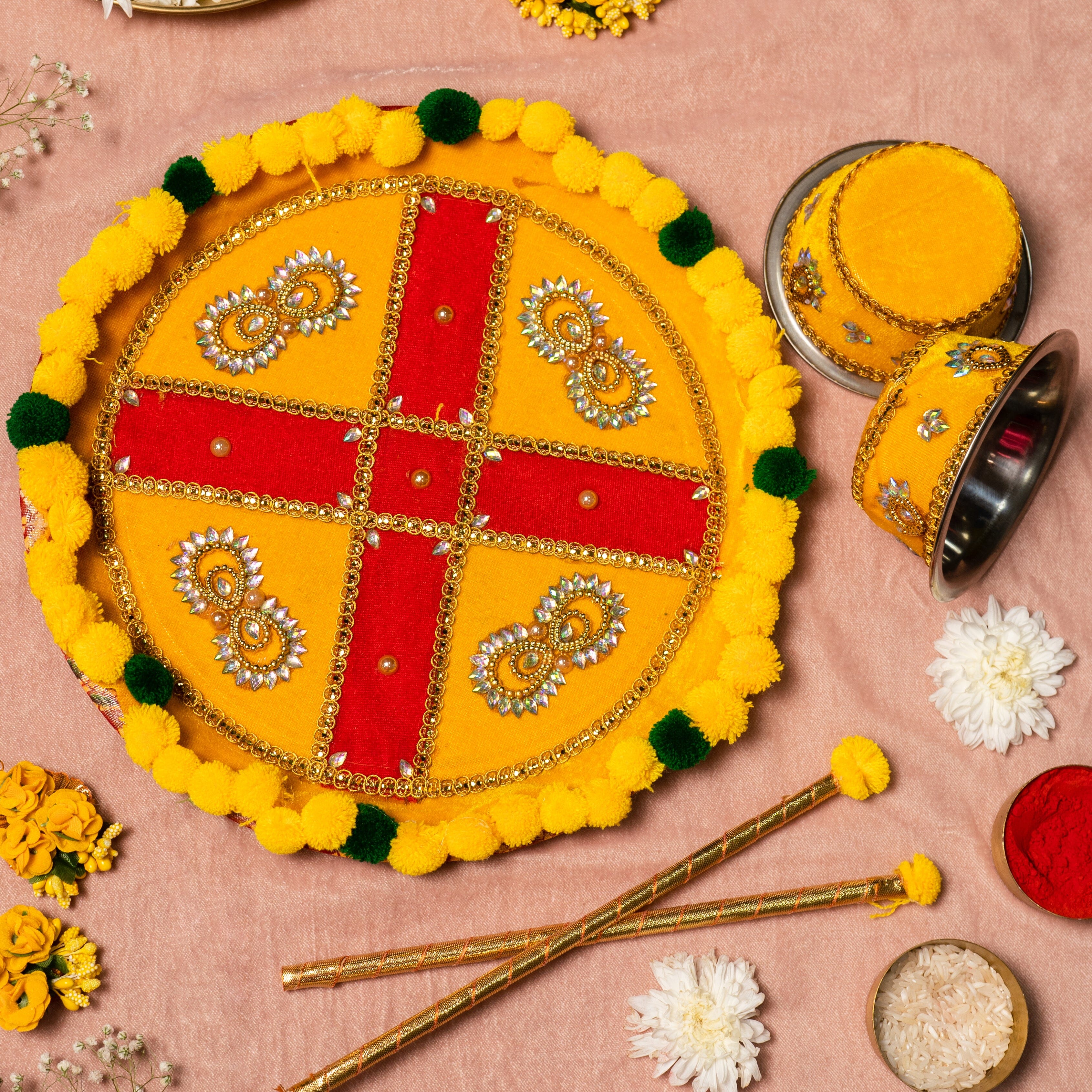 Buy Haldi Hues Blessing Thali Set Online in India - Mypoojabox.in