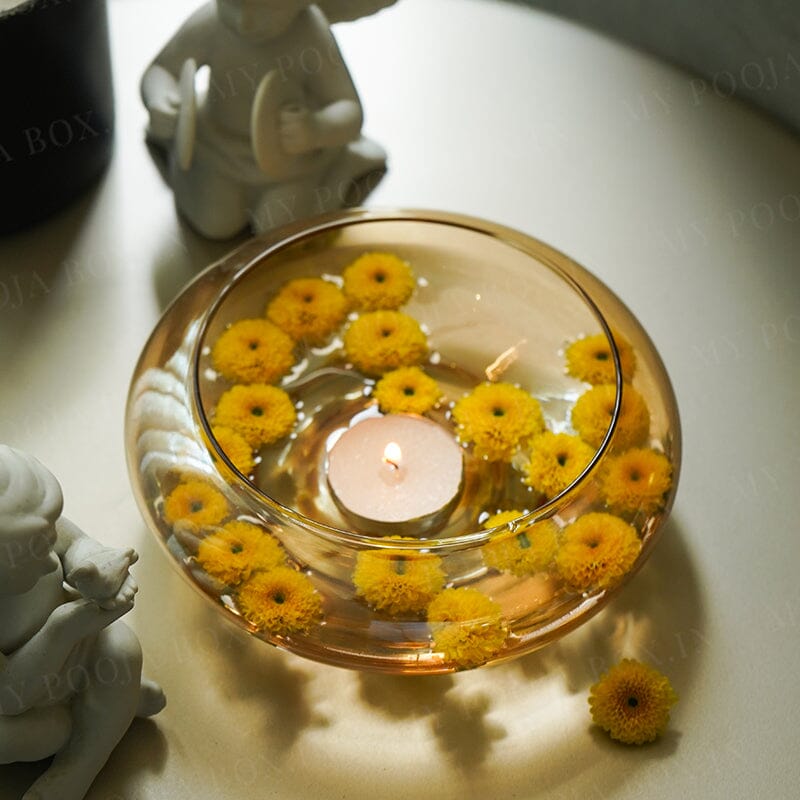 Buy Glass Urli Candle Holder Vase 6Inch Online in India - Mypoojabox.in