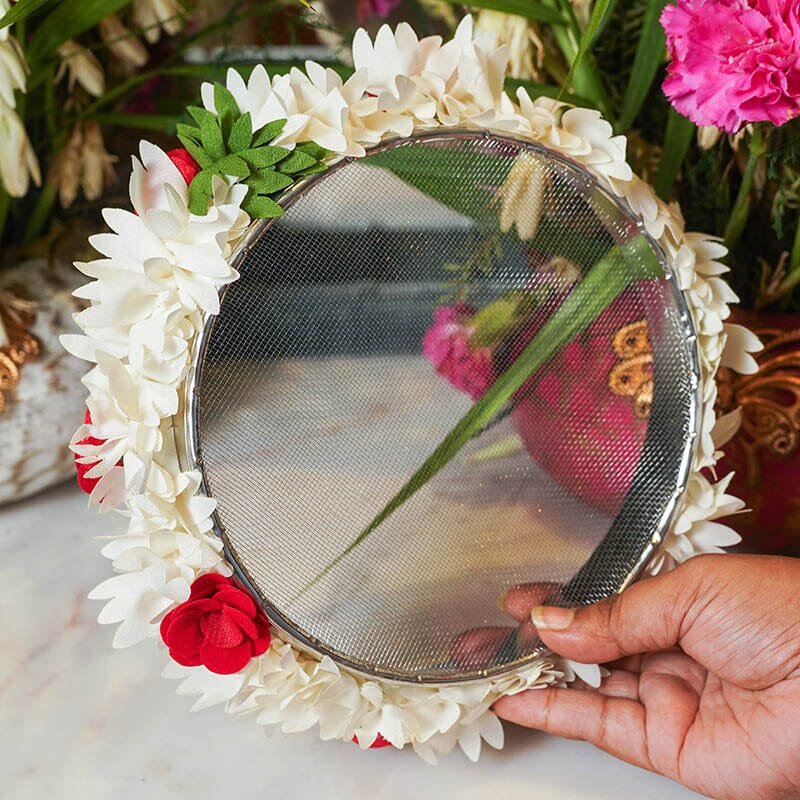 Buy White & Red Flower Seive for Karwa Chauth Online in India ...