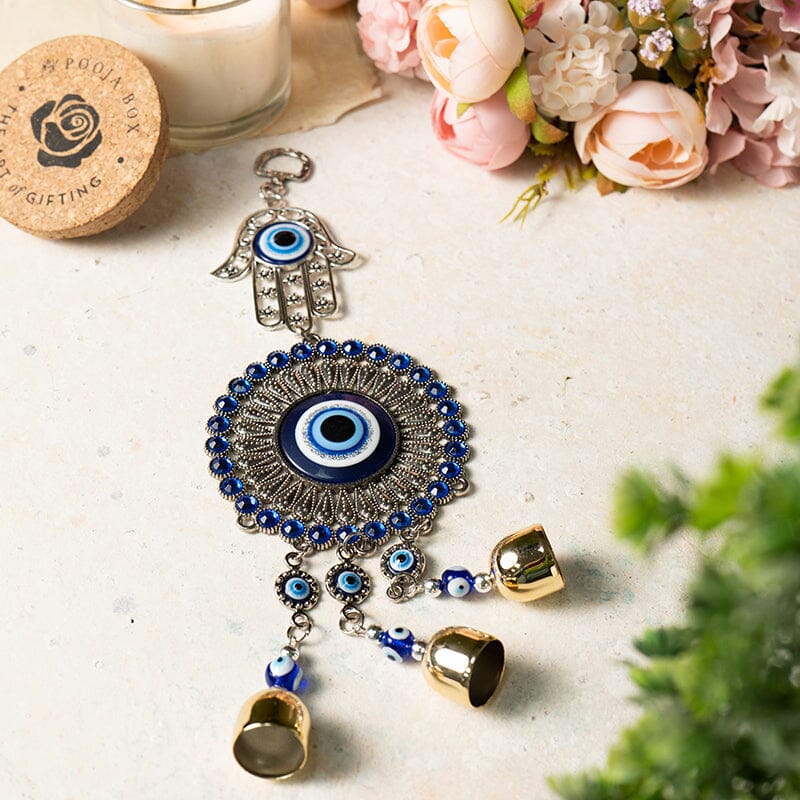 Buy Feng Shui Hamsa Evil Eye Hanging With Three Metal Bells Online in ...