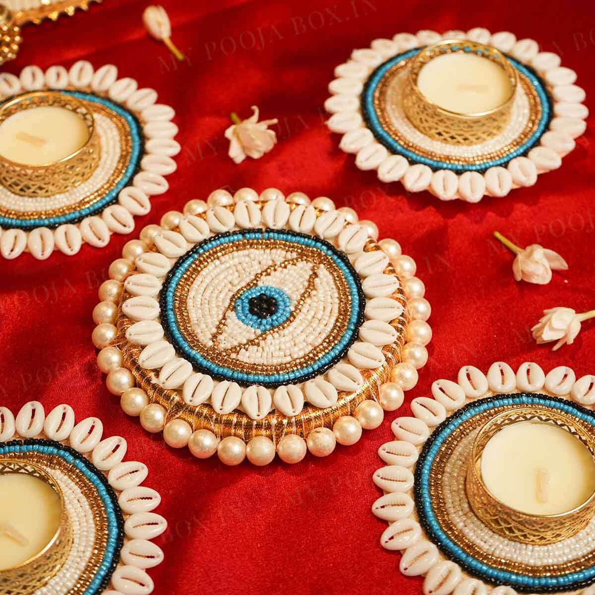 Buy Festive Blue Evil Eye Decorative Diya Rangoli Set of 5 Online in ...