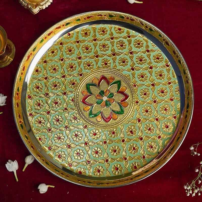 Buy Flower Design Decorative Pooja Thali Online in India - Mypoojabox.in