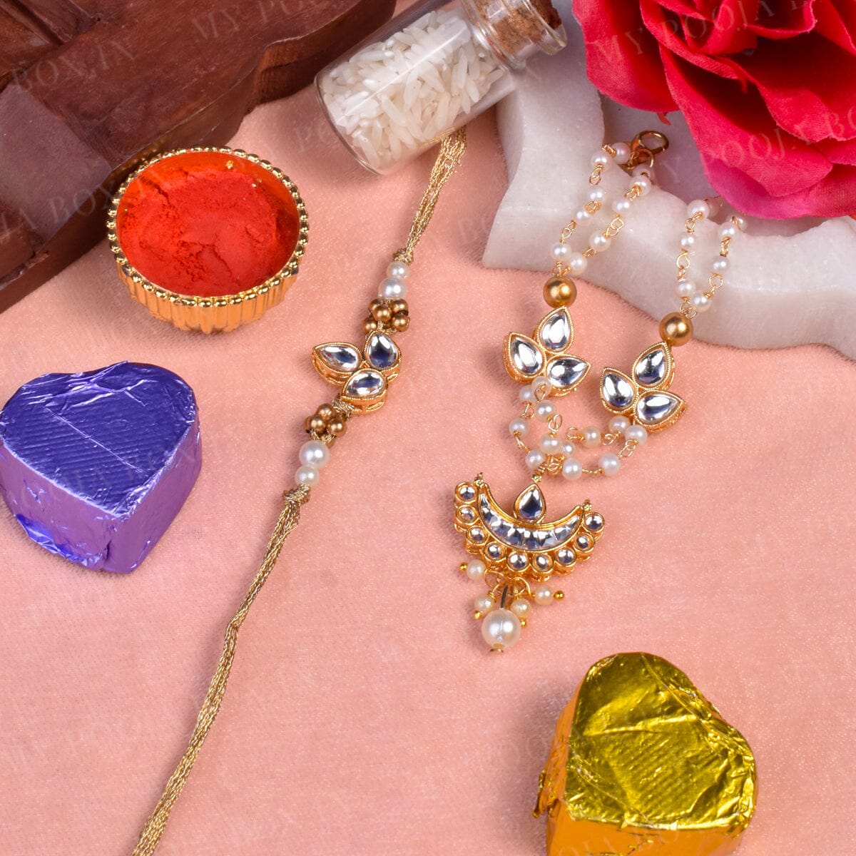 Buy Chand Sitara Kundan Bhaiya Bhabhi Rakhi Online in India - Mypoojabox.in