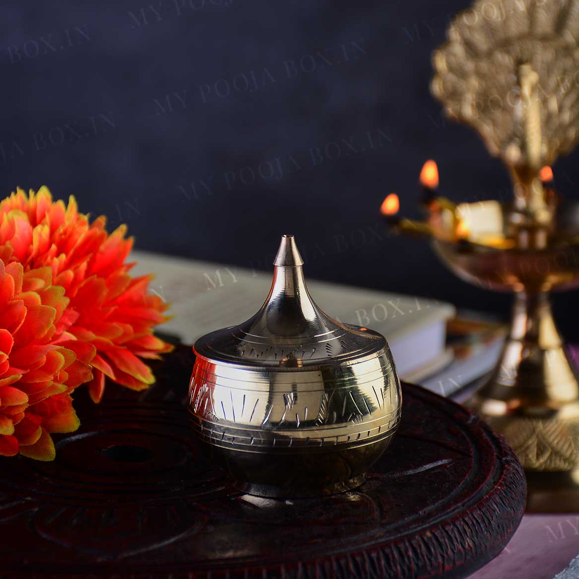 Buy Beautiful Brass Sindoor Container Online in India - Mypoojabox.in