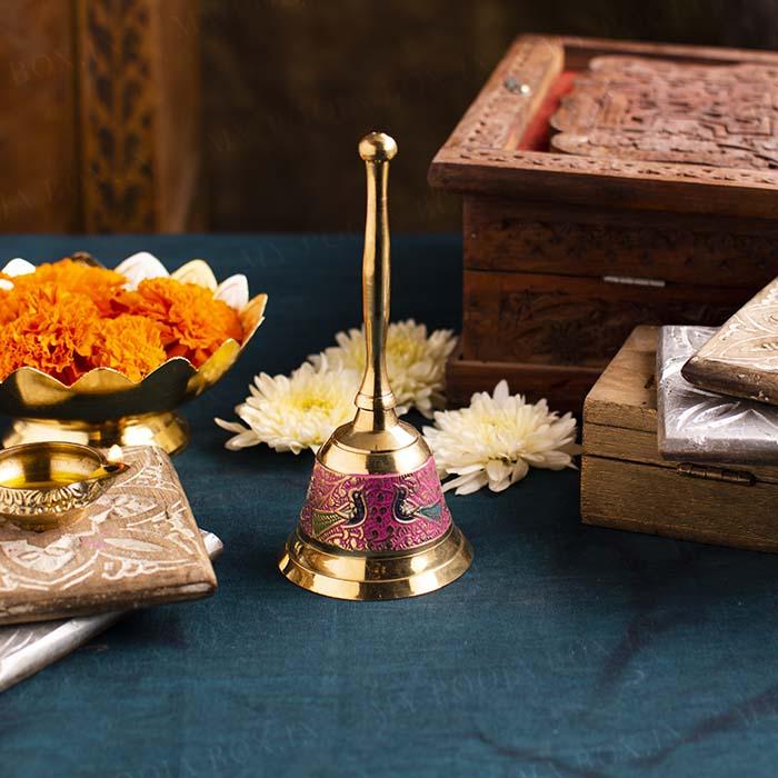 Buy Handcrafted Brass Peacock Pooja Bell Online in India - Mypoojabox.in