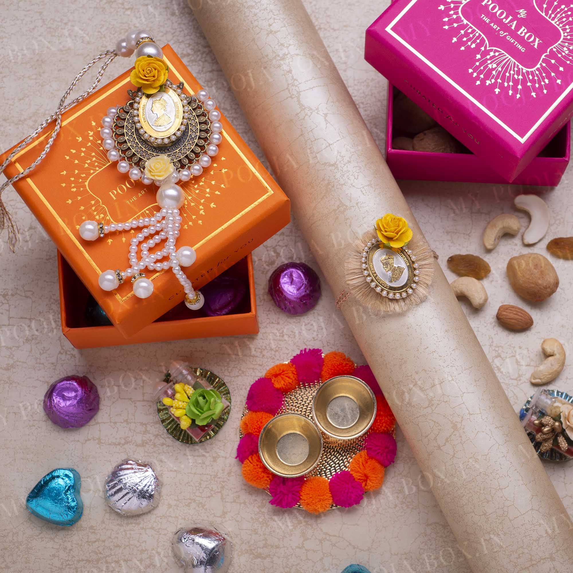 Buy Silver Coin Auspicious Rakhi Mini Box Online in India - Mypoojabox.in