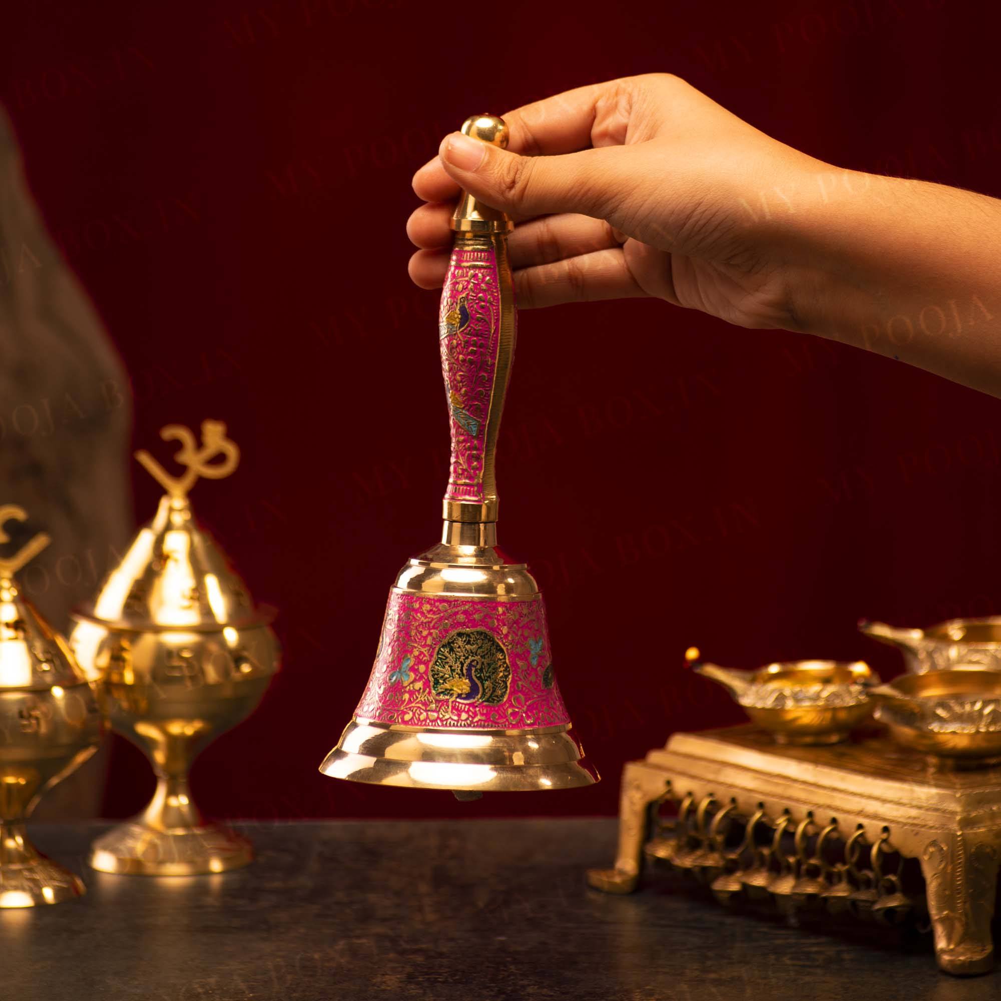 Buy Designer Peacock Brass Pooja Bell - Online in India - My Pooja Box