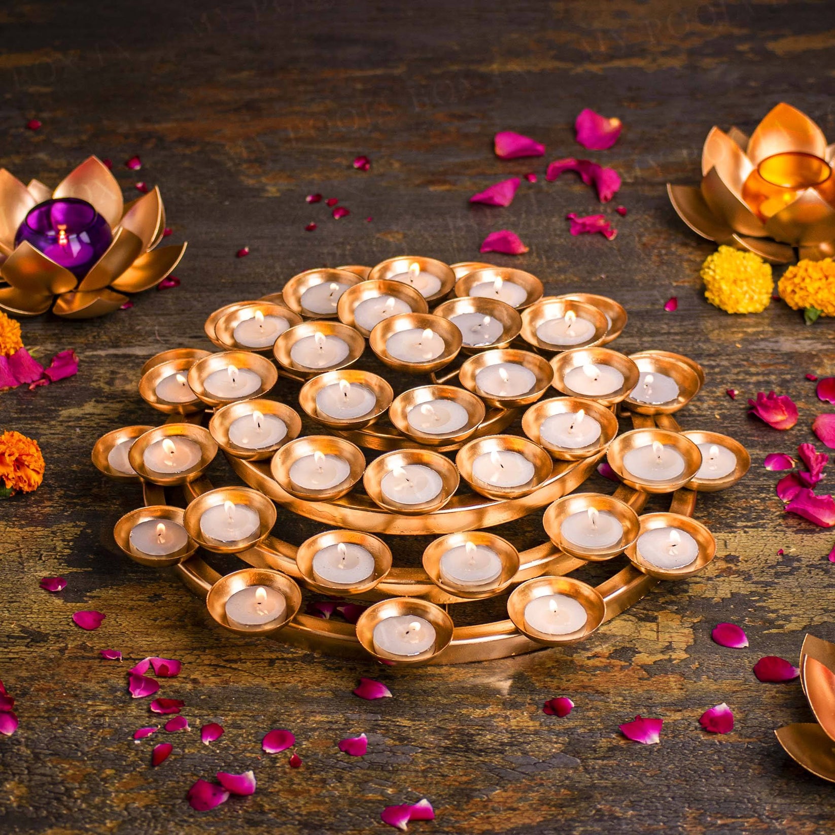 Buy Noorana 5 Layer Twinkling Diya Stand Online in India - Mypoojabox.in