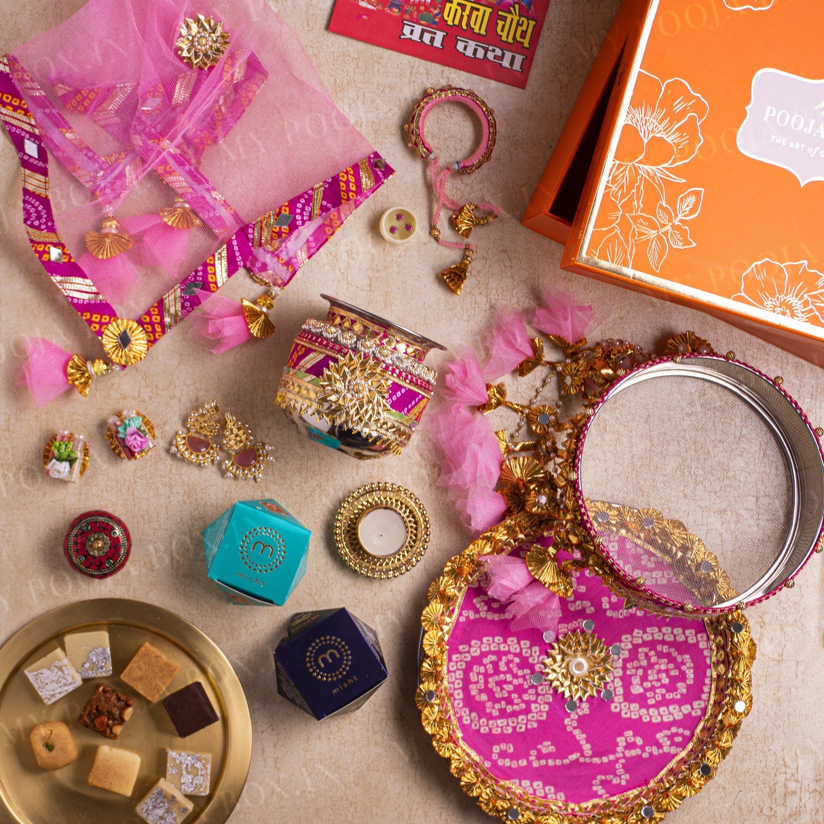 Buy Pink Azalea Gift Box for Karwa Chauth Online in India - Mypoojabox.in