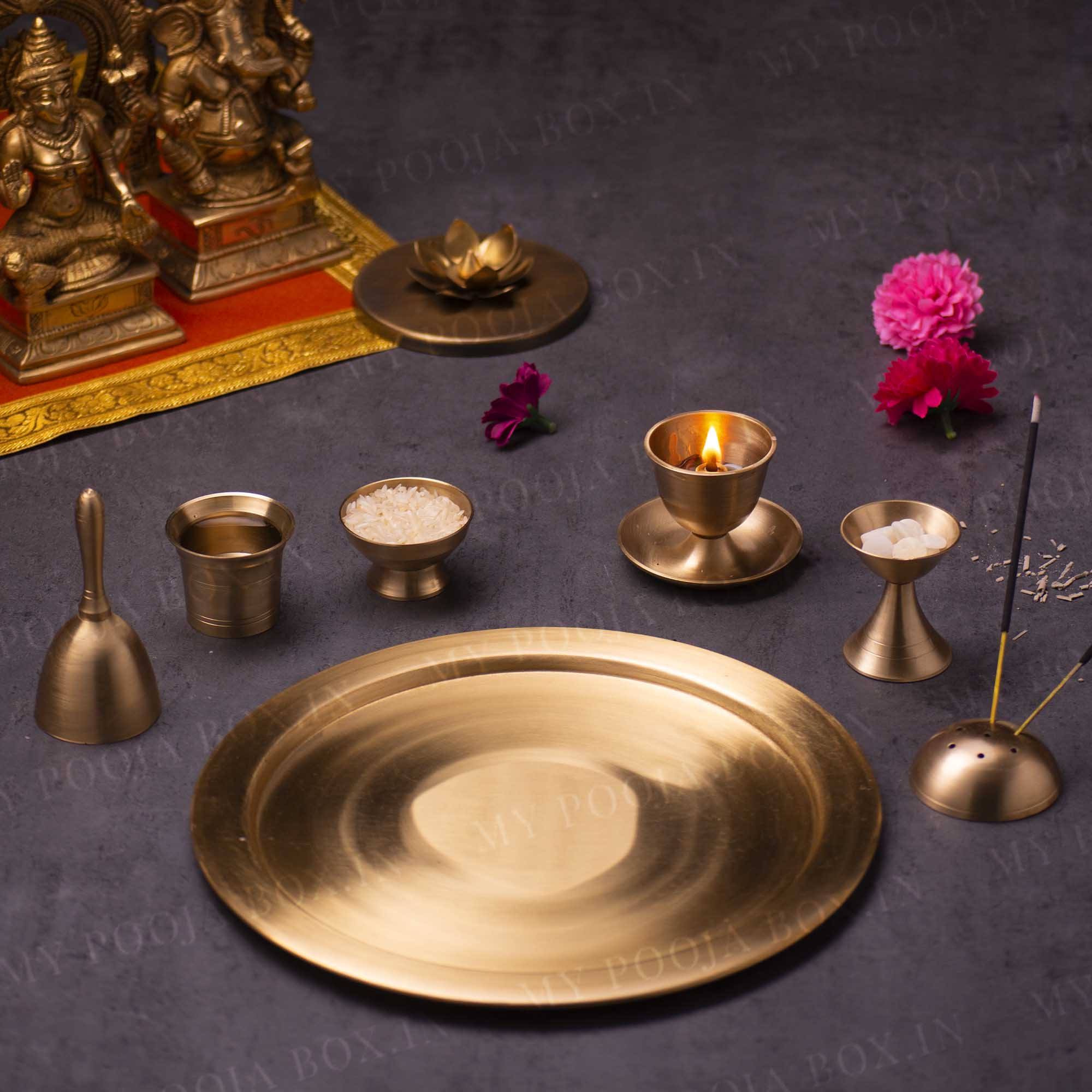 Buy Antique Brass Pooja Thali (Set of 7) - Online in India - My Pooja Box
