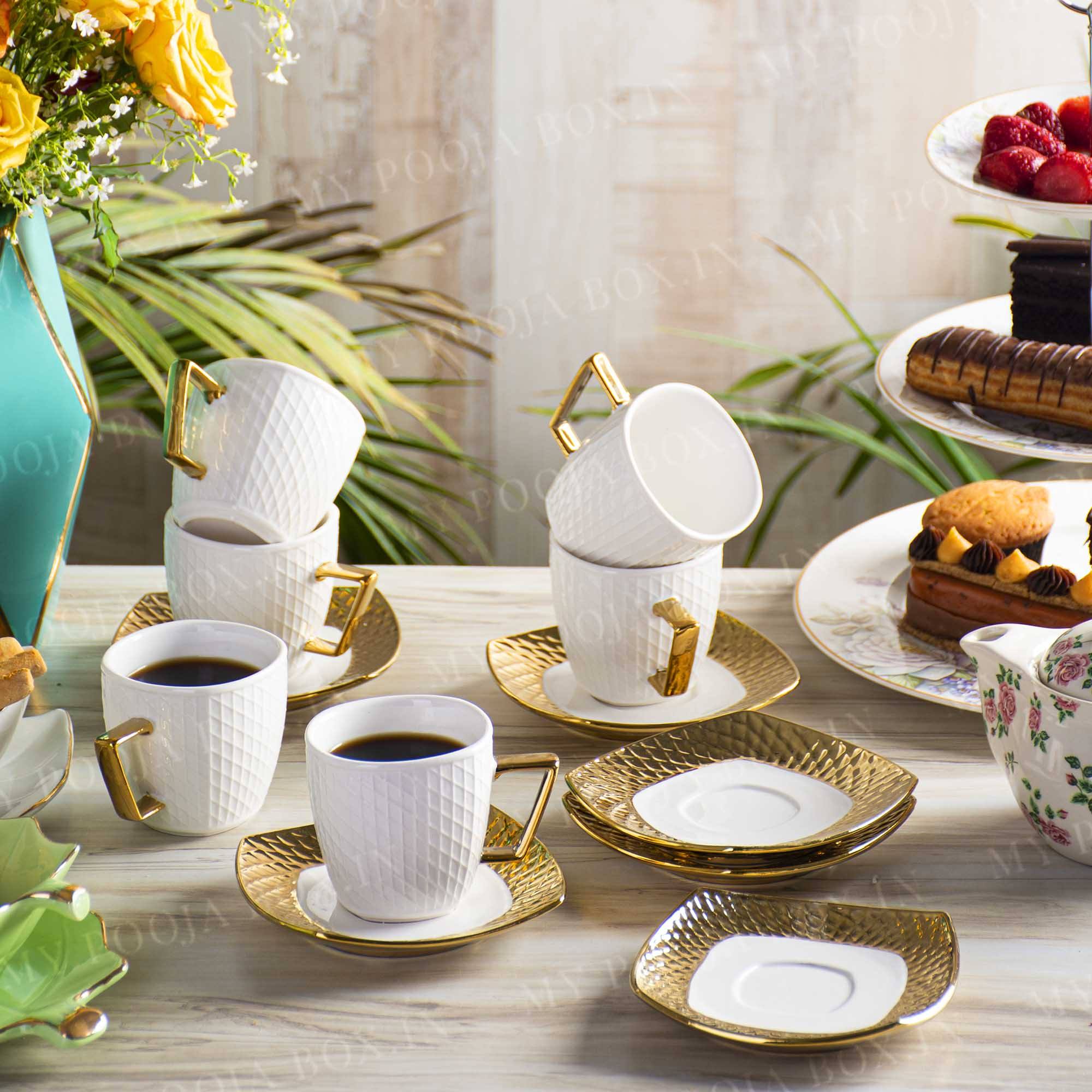 Buy Indian Ceramic Fine Golden Design Cups( Set of 6) Online in India ...