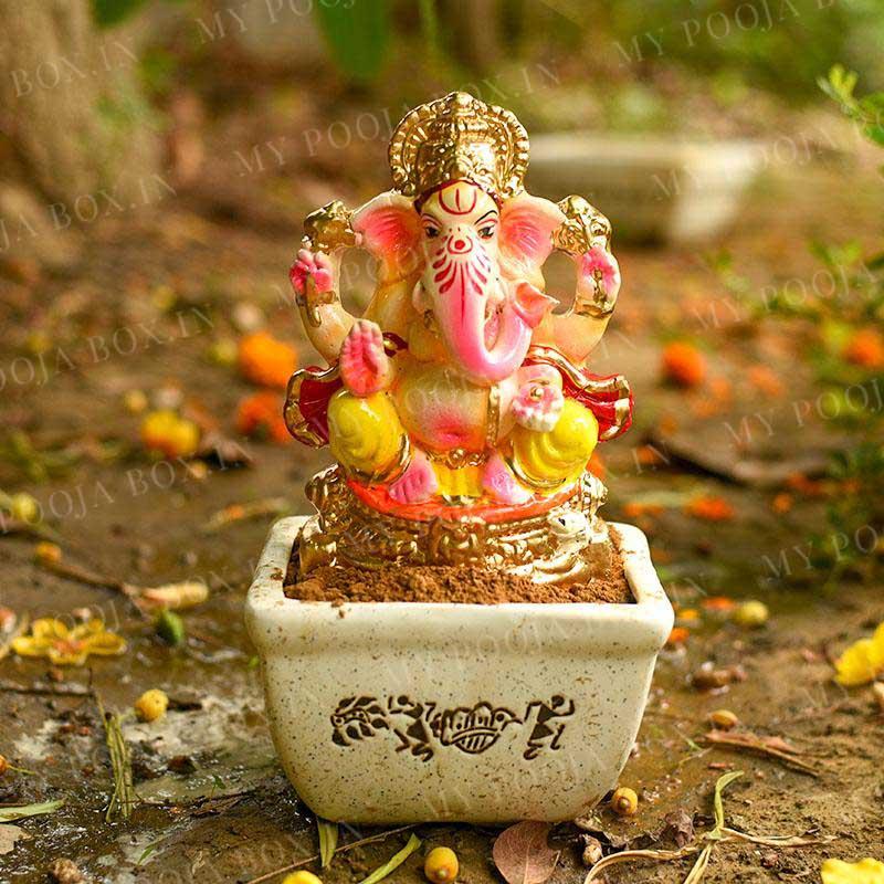 Buy 8INCH Auspicious Decorated Eco-Friendly Ganpati | Plant-A-Ganesha ...