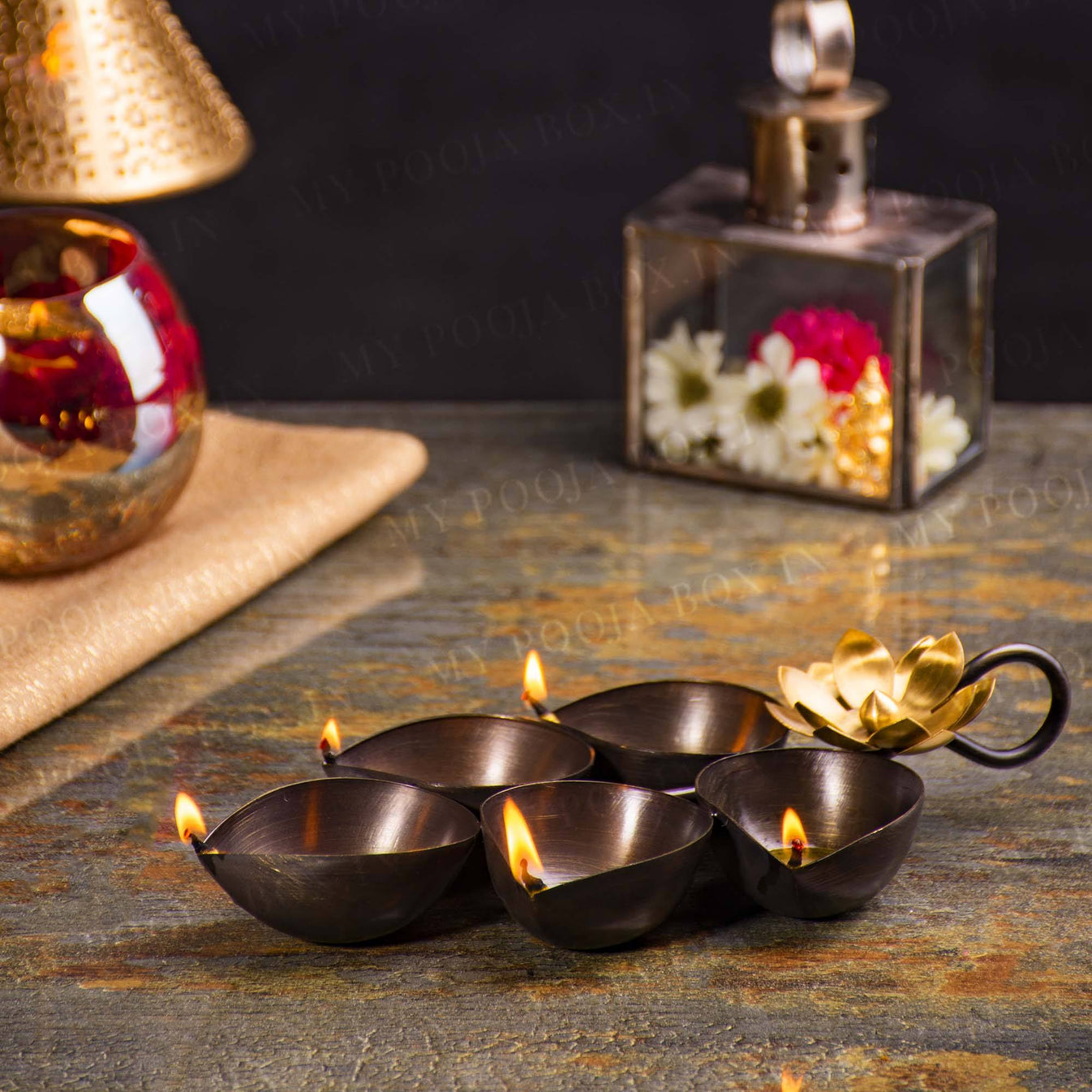Buy Beautiful Handmade Antique Brass Panchbhooti/ Aarti Lamp Online in ...
