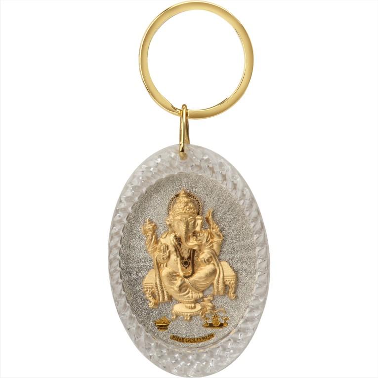 Buy 24K Gold Foil Ganesha Oval Keychain Online in India - Mypoojabox.in