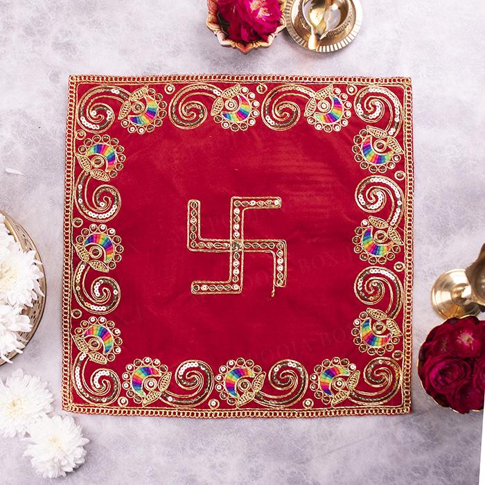 Buy Swastik Embroidered Aasan with Multicolored Border Online in India ...