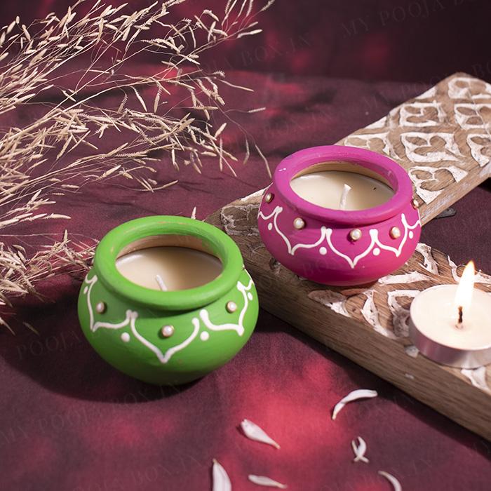 Buy Endearing Colorful Matki Candle ( Set of 2) Online in India ...