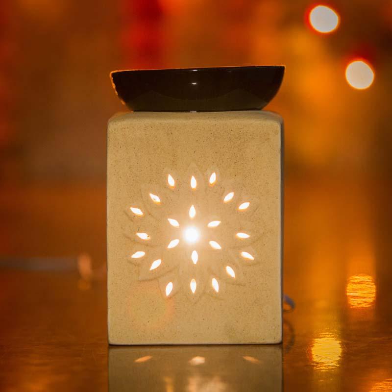 Buy Square Beige Ceramic Aroma Diffuser Online in India - Mypoojabox.in